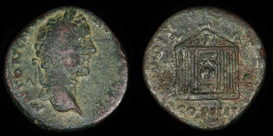 ROMAN EMPIRE – Antoninus Pius Sestertius RIC 755, ca. 158 A.D. Temple ...