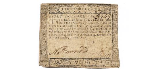 MARYLAND - December 7, 1775 Eight Dollars | US Paper Money