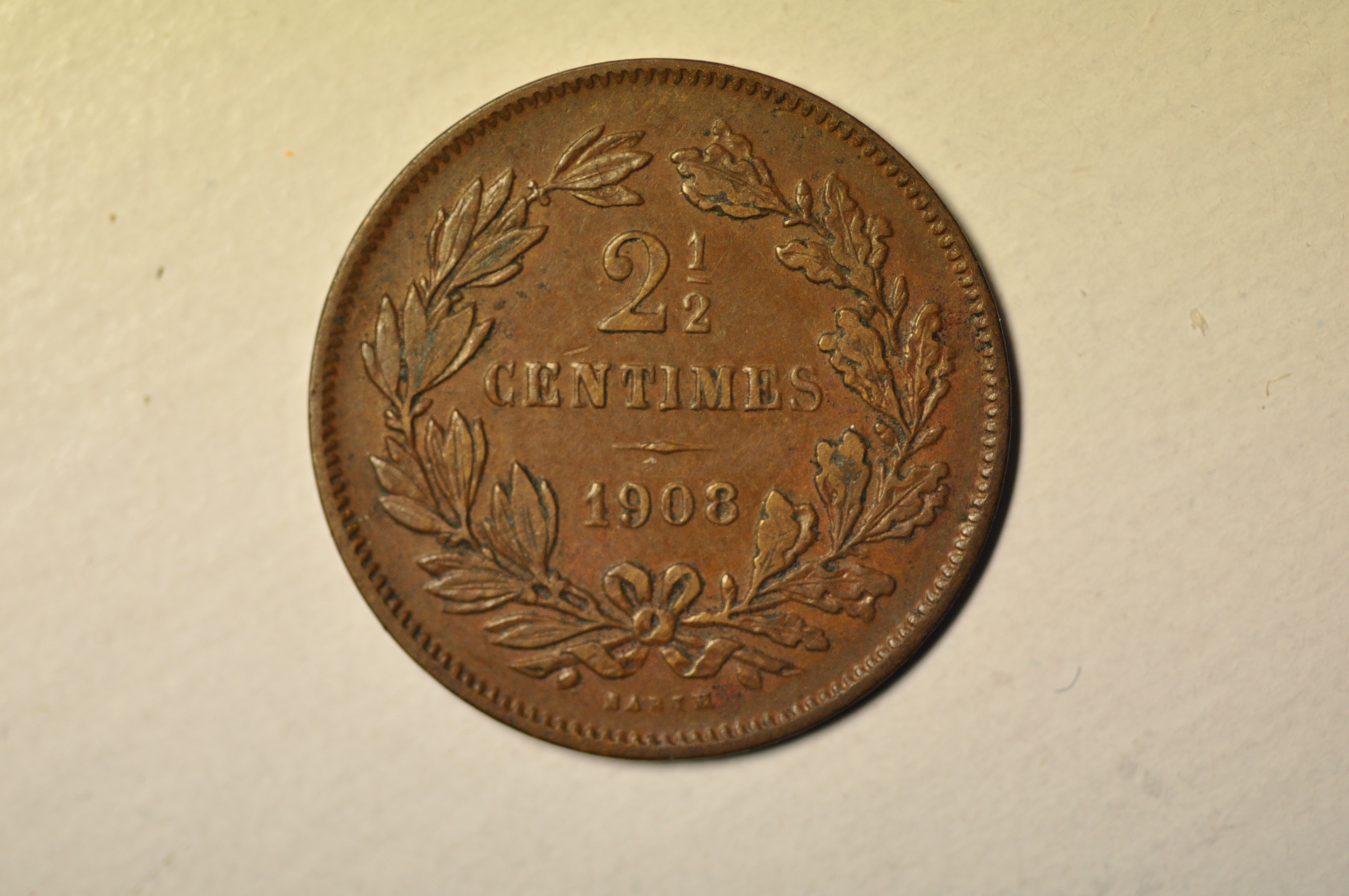 Netherlands; 2 1/2 Centimes 1908 (u) | European Coins