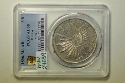 Mexico; Silver 8 Reales 1896 Mo AB PCGS AU58 | North & Central American and Caribbean Coins