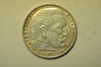 Germany; Silver 5 Reichsmark 1936-J Paul von Hindenburg | European Coins