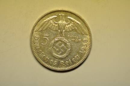 Germany Third Reich; Silver 5 Reichsmark 1938-F | European Coins