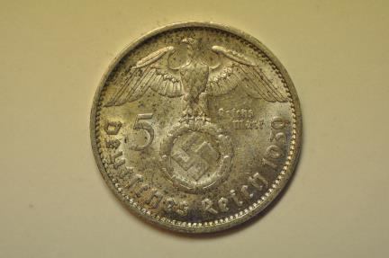 Germany; Silver 5 Reichsmark 1939-J | European Coins