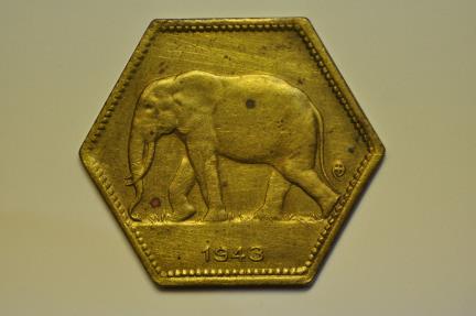 Belgian Congo; 2 Francs 1943 African Elephant | African Coins