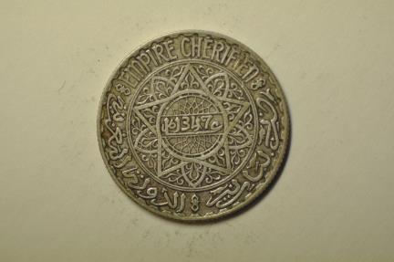 Morocco; Silver 10 Francs AH1347 | African Coins