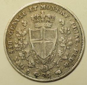 Italian States - Sardinia Silver 25 Centesimi 1830 | European Coins