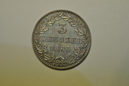 Germany Frankfurt am Main; Silver 3 Kreuzer 1866 - 1 Year Type UNC