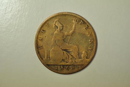Great Britain; Half Penny 1863 Large 3 in date | European Coins