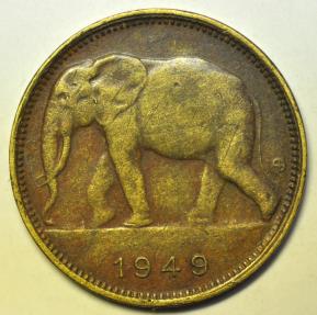 Belgian Congo Franc 1949 African Elephant | African Coins