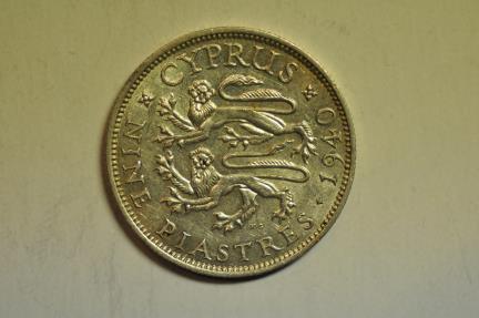 Cyprus; Silver 9 Piastres 1940 UNC | European Coins