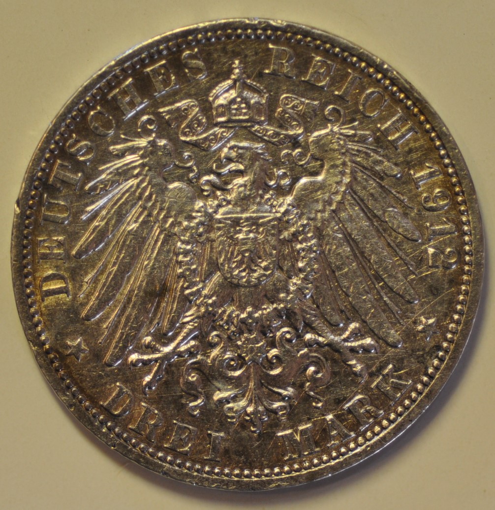 Germany Prussia; Silver 3 Mark 1912-A | European Coins