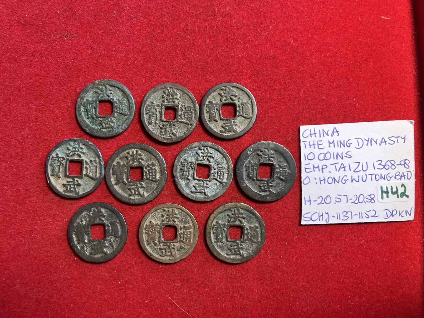 China The Ming Dynasty; Lot of 10 Coins - Cast Cash no date 1368-1398