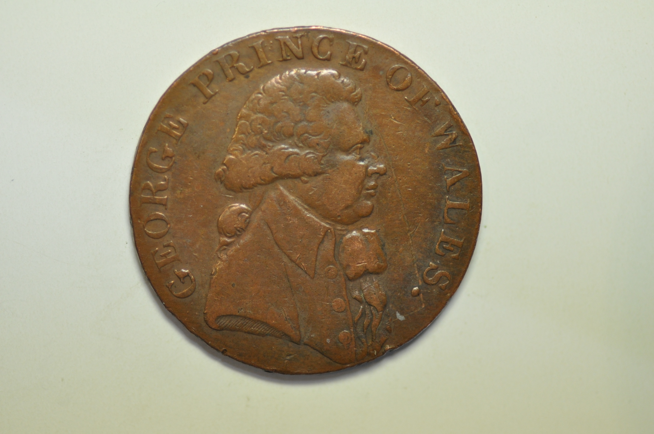 Great Britain; George Prince of Wales Copper 1/2 Penny Conder Token 1794