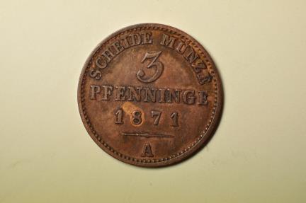 Germany Prussia; 3 Pfennig 1871-A XF+ | European Coins