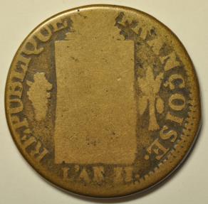 France Bronze Sol Lan II - 1793 | European Coins