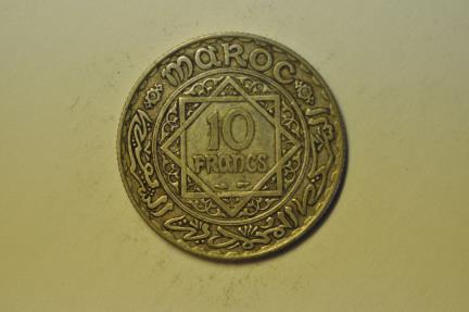 Morocco; Silver 10 Francs AH1347 | African Coins