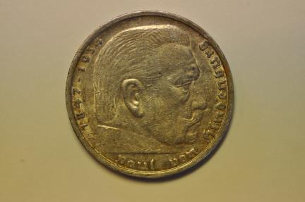 Germany; Silver 5 Reichsmark 1937-E Paul von Hindenburg | European Coins