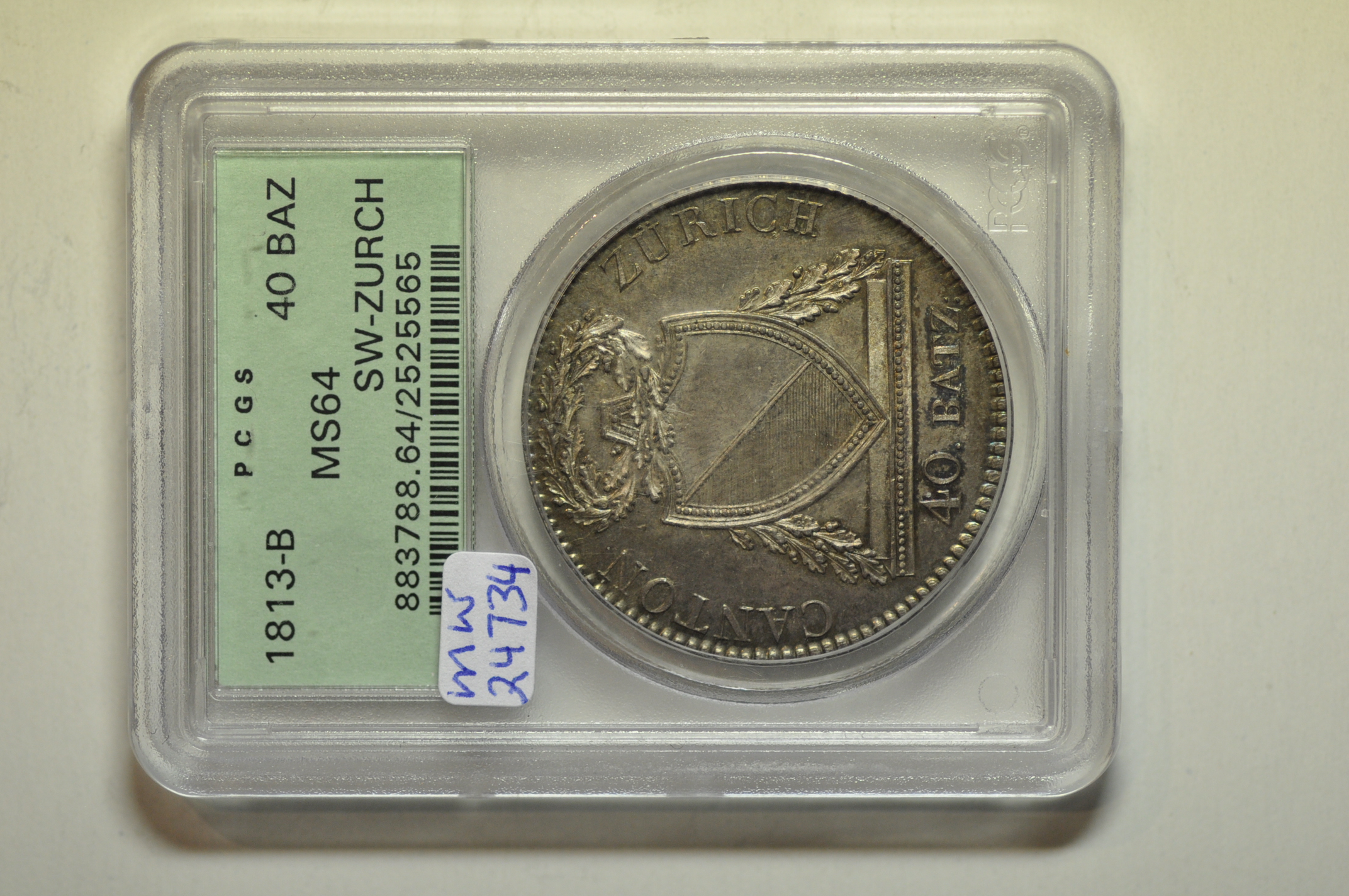 Swiss Canton - Zurich; Silver Thaler - 40 Batzen 1813-B PCGS MS64