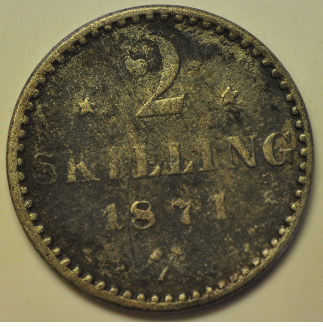 Norway Silver 2 Skilling 1871 | European Coins