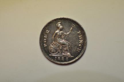Great Britain; Silver 4 Pence 1888 XF | European Coins