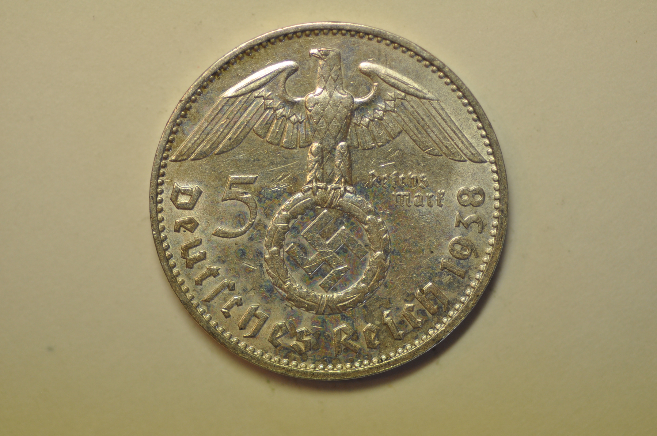 Germany Third Reich; Silver 5 Reichsmark 1938 J | European Coins