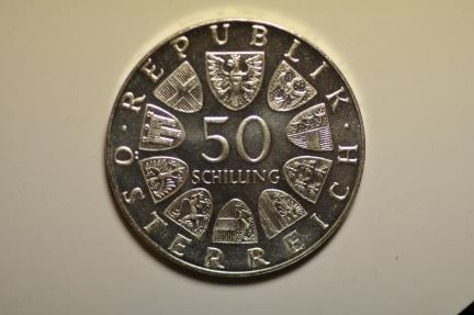 Austria; Silver 50 Schillings 1974 Salzburg Cathedral - 1.200th ...