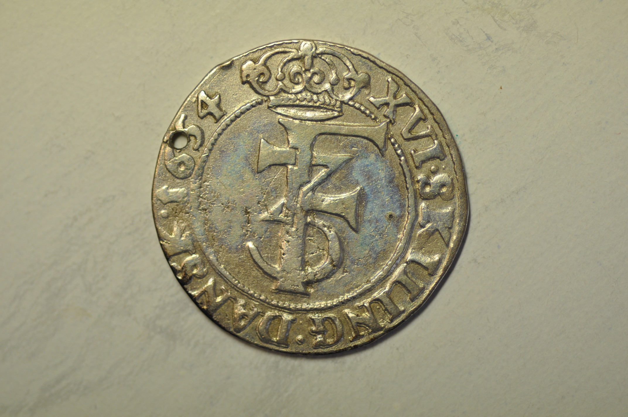 Norway; Silver 16 Skilling - Mark 1654 holed RARE ! | European Coins