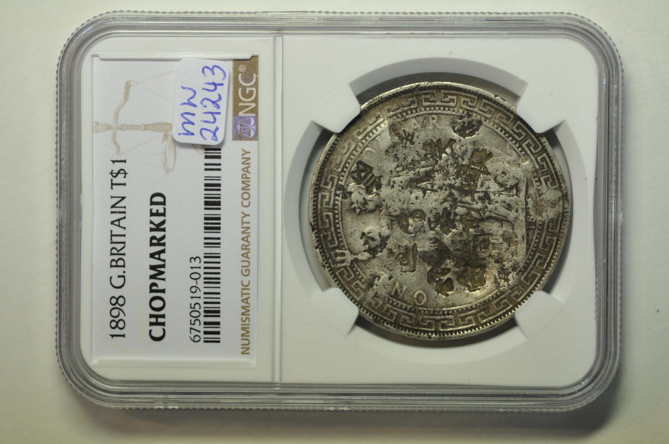 Great Britain; Silver Trade Dollar 1898 NGC Chopmarked - Nice Chinese C/S