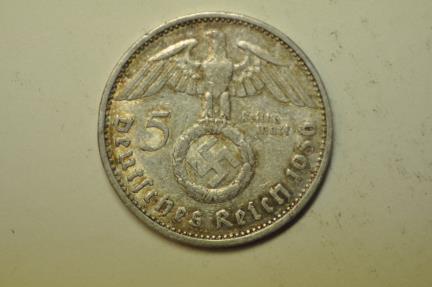Germany Third Reich; Silver 5 Reichsmark 1936 E | European Coins
