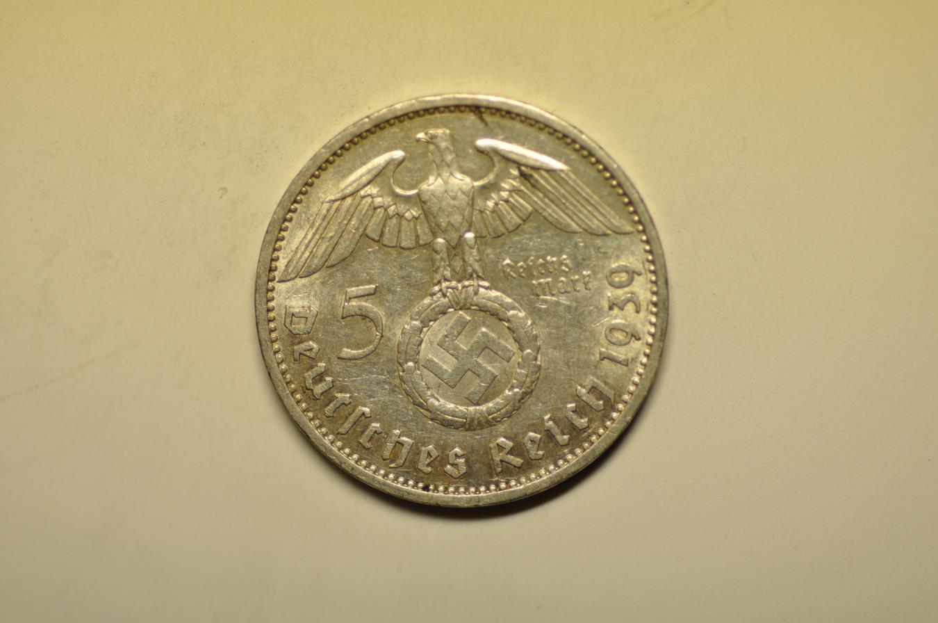 Germany Third Reich; Silver 5 Reichsmark 1939-A | European Coins