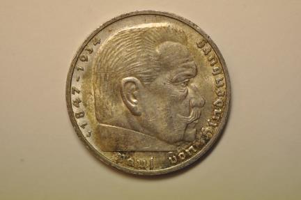 Germany; Silver 5 Reichsmark 1937-J Paul von Hindenburg | European Coins