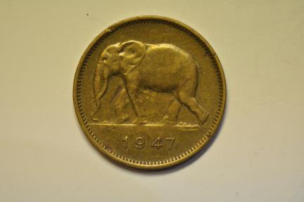 Belgian Congo; 2 Francs 1947 African Elephant | African Coins