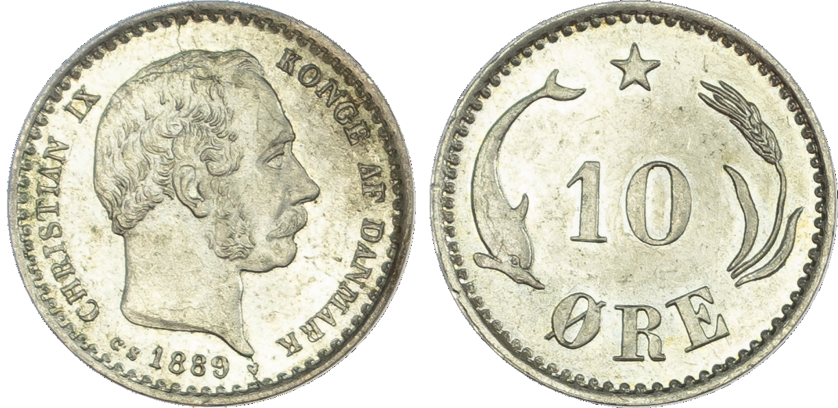 DENMARK, CHRISTIAN IX (1863-1906), SILVER 10 ØRE, 1889 | European Coins