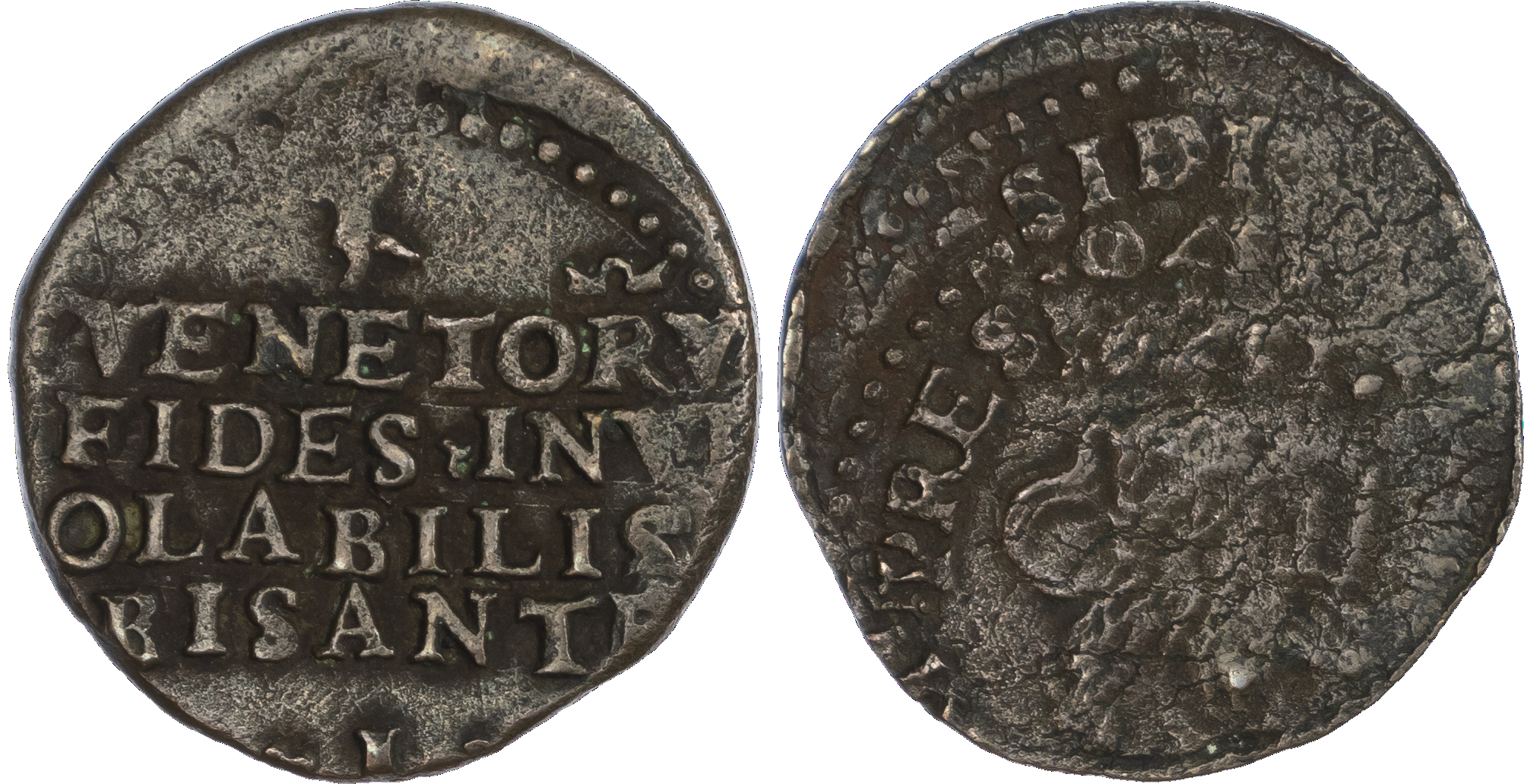 CYPRUS, SIEGE OF FAMAGUSTA, VENETIAN OCCUPATION, BRONZE BEZANT, C. 1570 ...