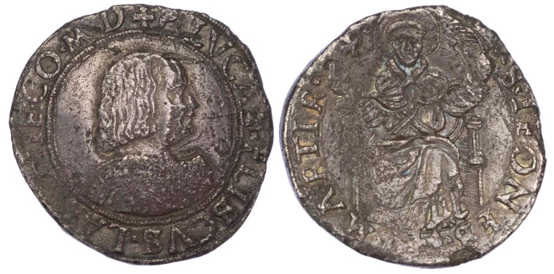 ITALY, MASSERANO, PIER LUCA II FIESCHI (1528-48), SILVER TESTONE - SCARCE