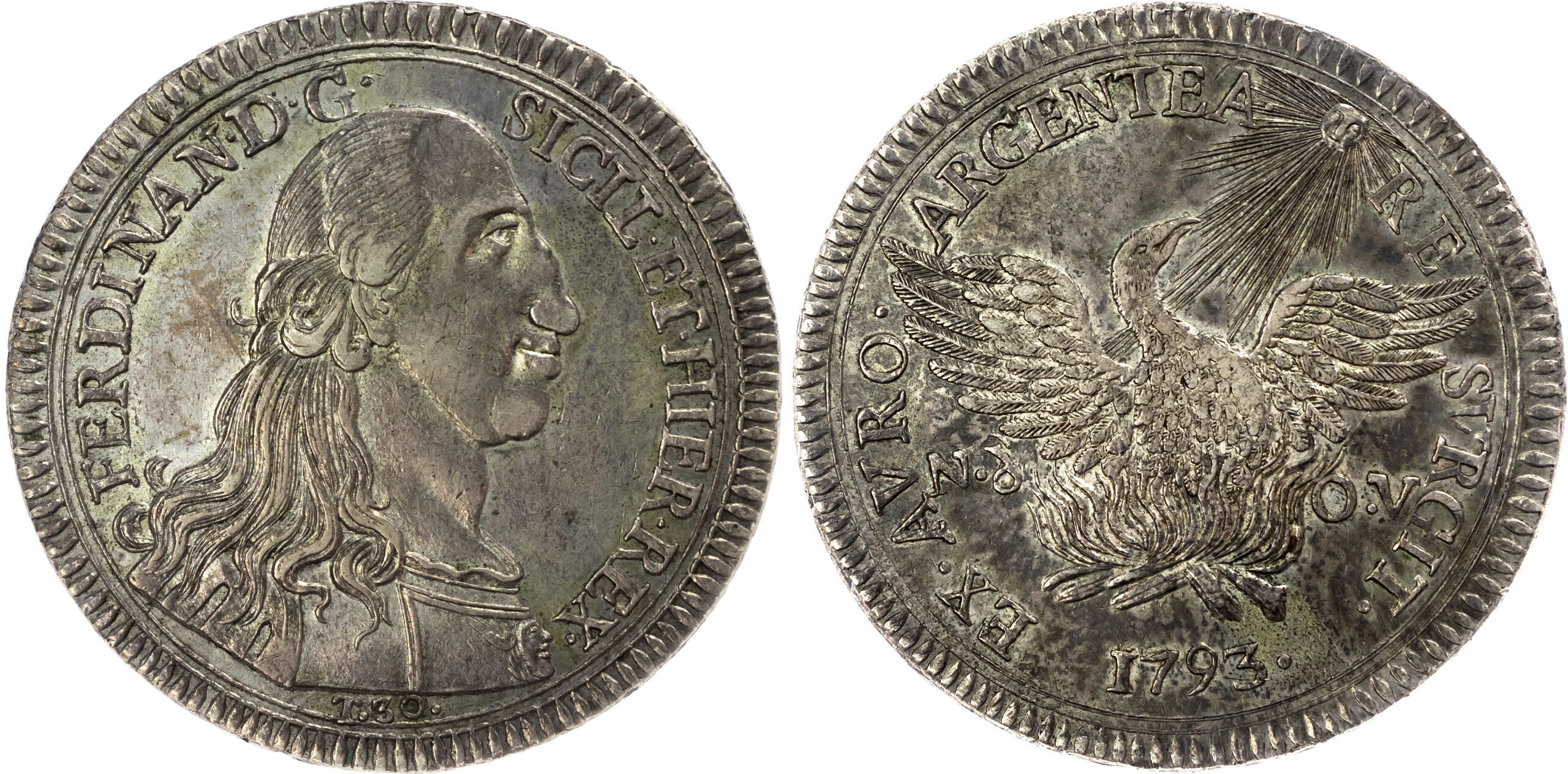 Italy, Sicily, Ferdinand III (1759-1816), silver Oncia / 30 Tari, 1793 ...