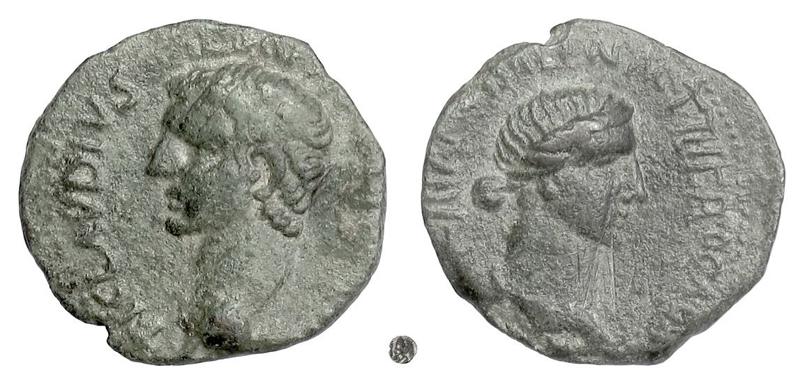 CLAUDIUS with MESSALINA, Crete. AE 20, struck circa 41-43 AD
