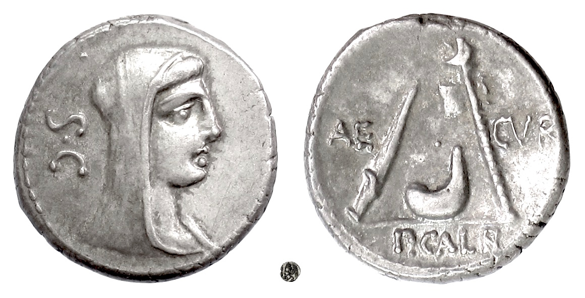 Roman Republic, P. Galba. AR Denarius, Rome mint, 69 BC. Vesta / Ritual ...