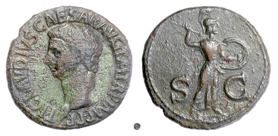 CLAUDIUS. AE as, Rome mint, struck 42-43 AD. Minerva | Roman Imperial Coins