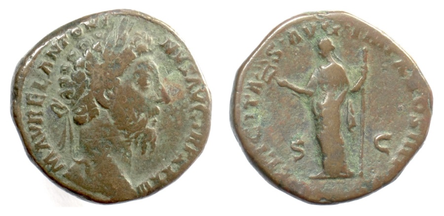 Marcus Aurelius. AE sestertius, Rome mint, struck 179 AD. Felicitas