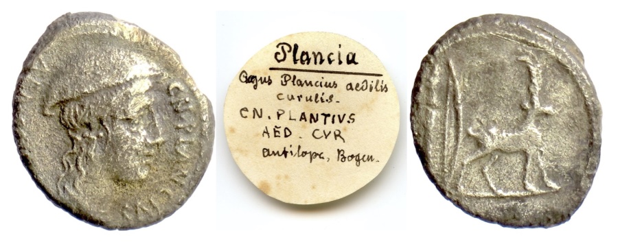 Roman Republic, Cn. Plancius. AR denarius. Rome mint, 55 BC. Macedonia ...