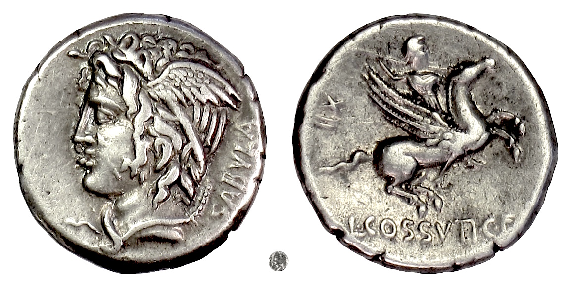 Roman Republic, L. Cossutius C.f. Sabula. AR denarius, Rome mint 72 BC