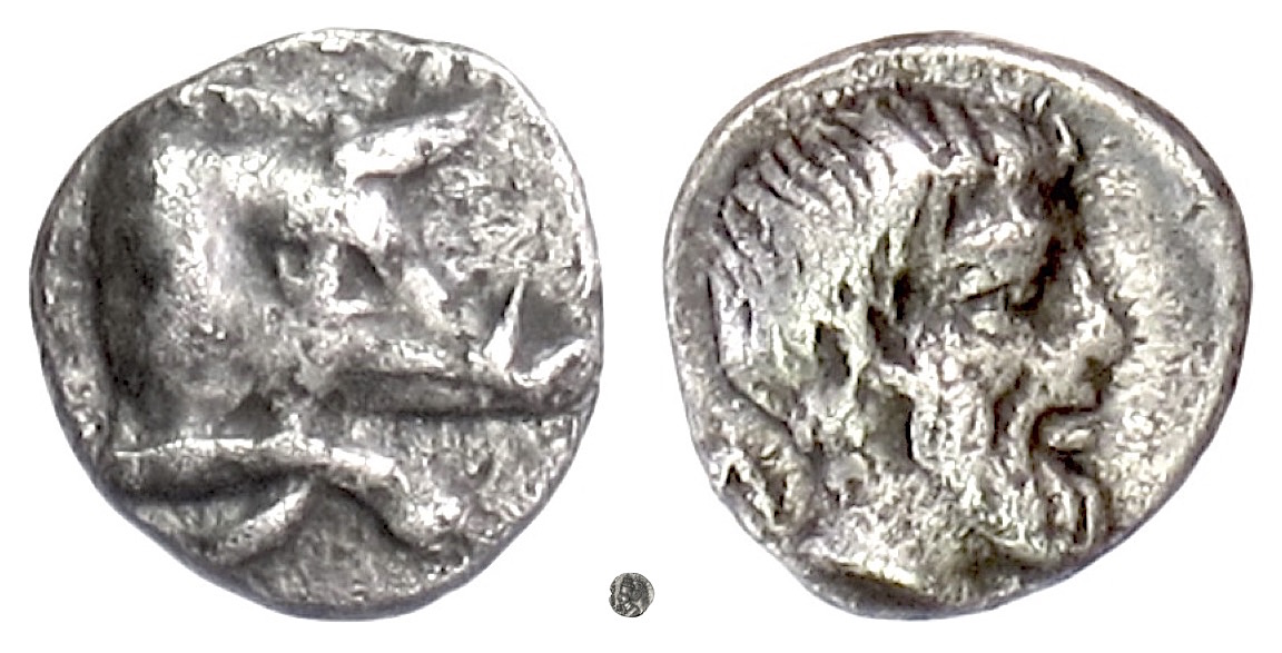 CARIA, Euromos. AR Hemiobol, circa 400-350 BC. Boar / Zeus | Greek Coins