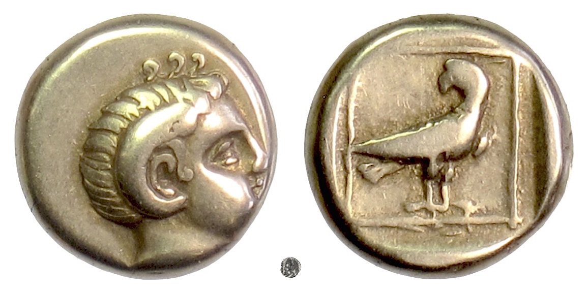 LESBOS, Mytilene. EL Hekte (1/6 Stater), circa 377-326 BC. Apollo ...