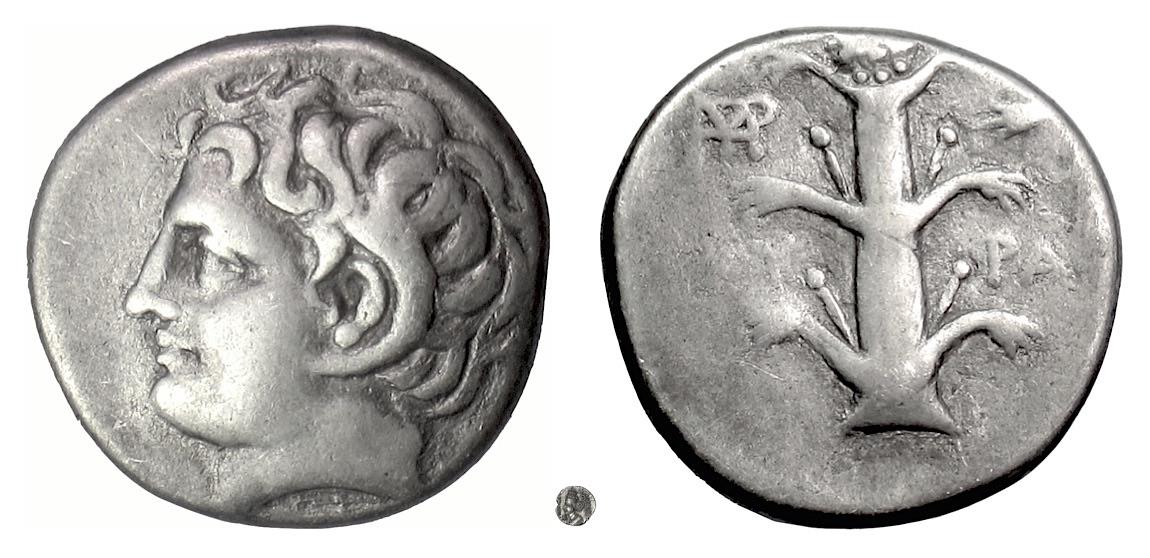 KYRENAIKA, Kyrene. AR didrachm, 300-295 BC. Apollo / Silphium plant ...