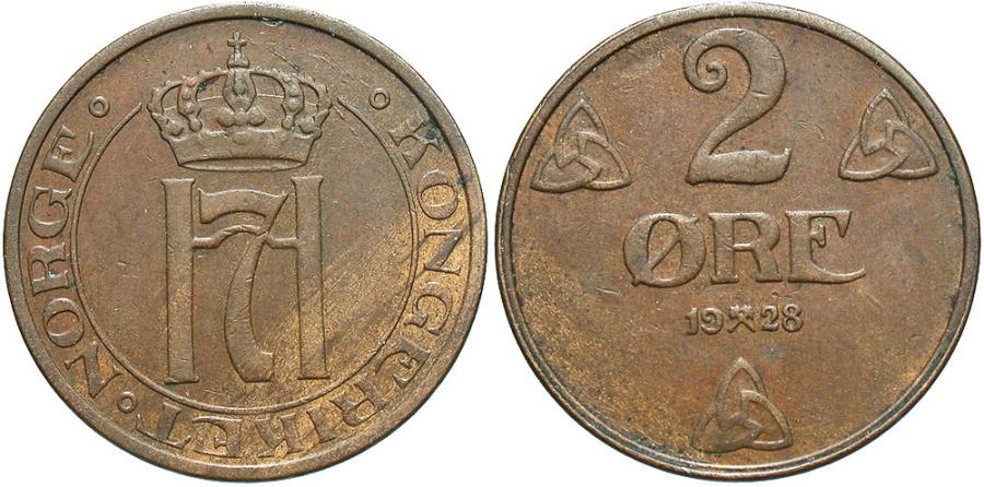 NORWAY: 1928 2 Ore | European Coins