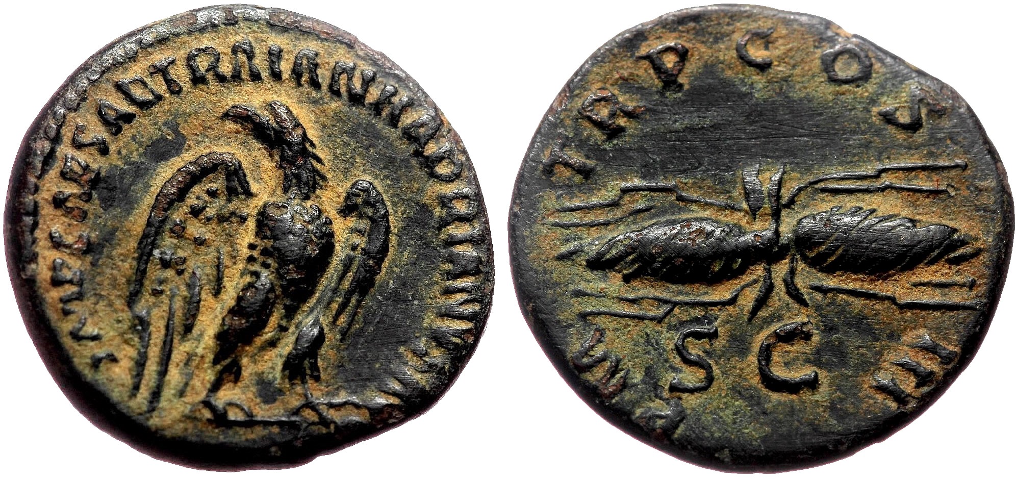 HADRIAN AE Quadrans. EF. Eagle - Thunderbolt. | Roman Imperial Coins