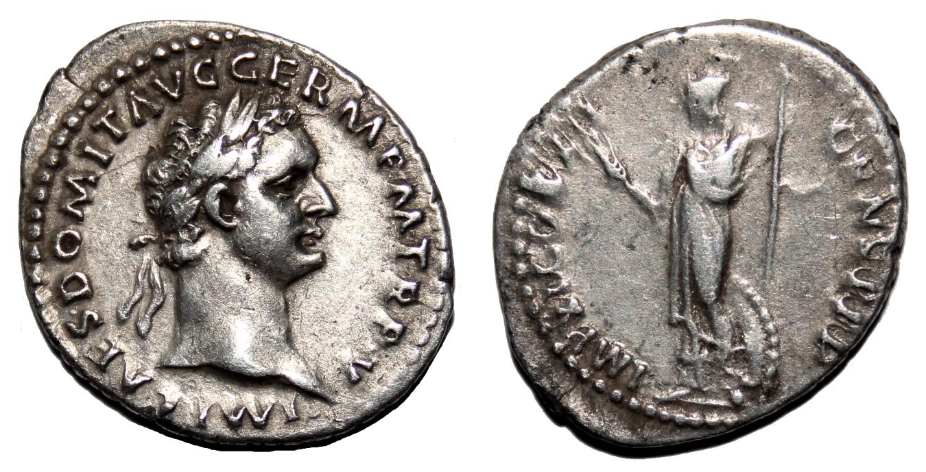 DOMITIAN AR Denarius. EF-/VF+. Minerva. | Roman Imperial Coins