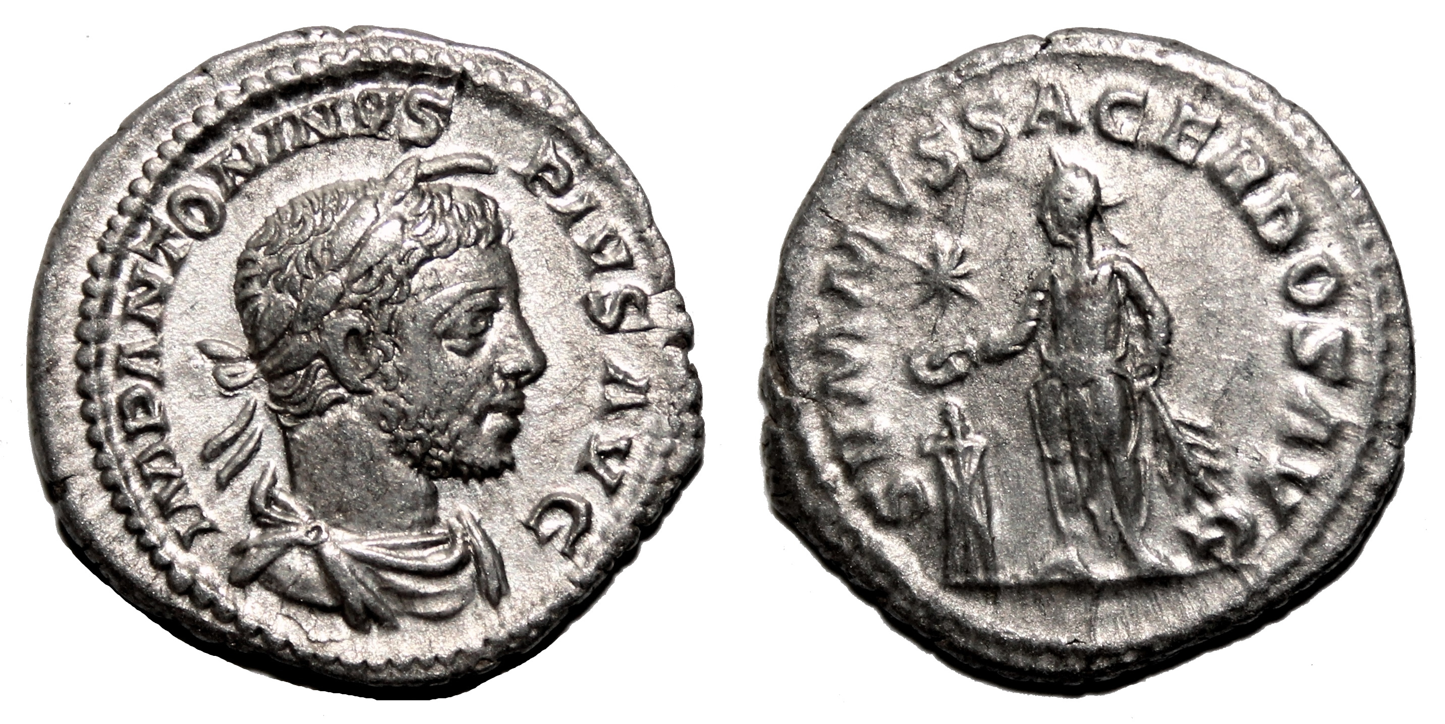ELAGABALUS AR Denarius. EF/VF+. The highest priest. | Roman Imperial Coins