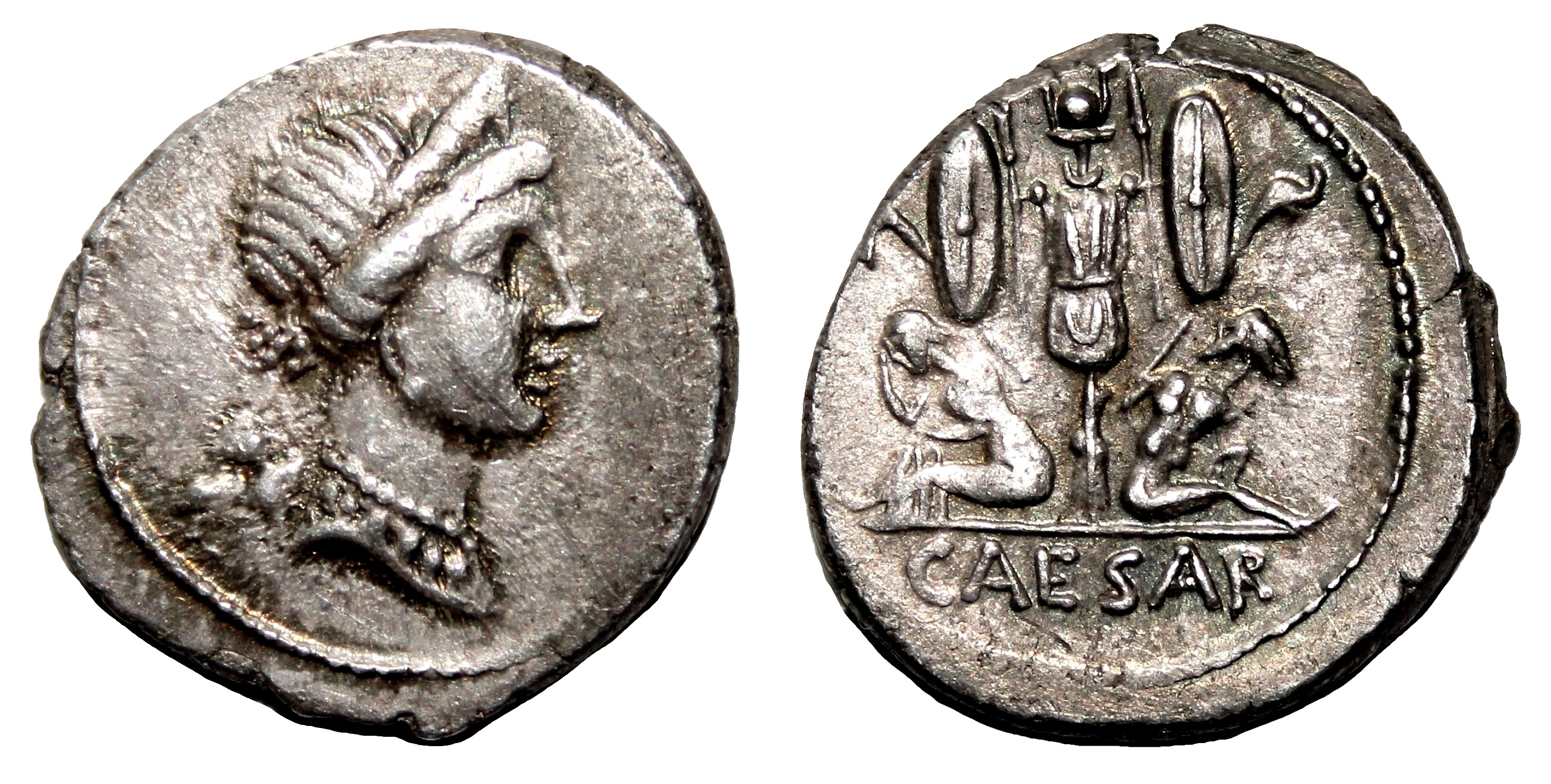 JULIUS CAESAR AR Denarius. VF+/EF. Circa 46-45 BC. The conquest of Gaul.